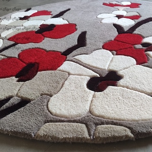 Hand Made Tufted Modern Round Designer Tufted Rug Beautiful Red Multi ...