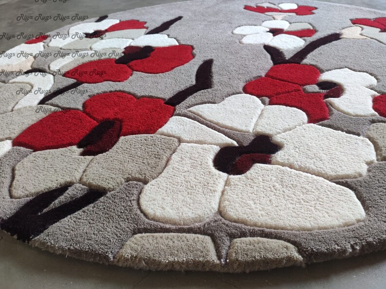 Hand Made Tufted Modern Round Designer Tufted Rug Beautiful Red Multi ...