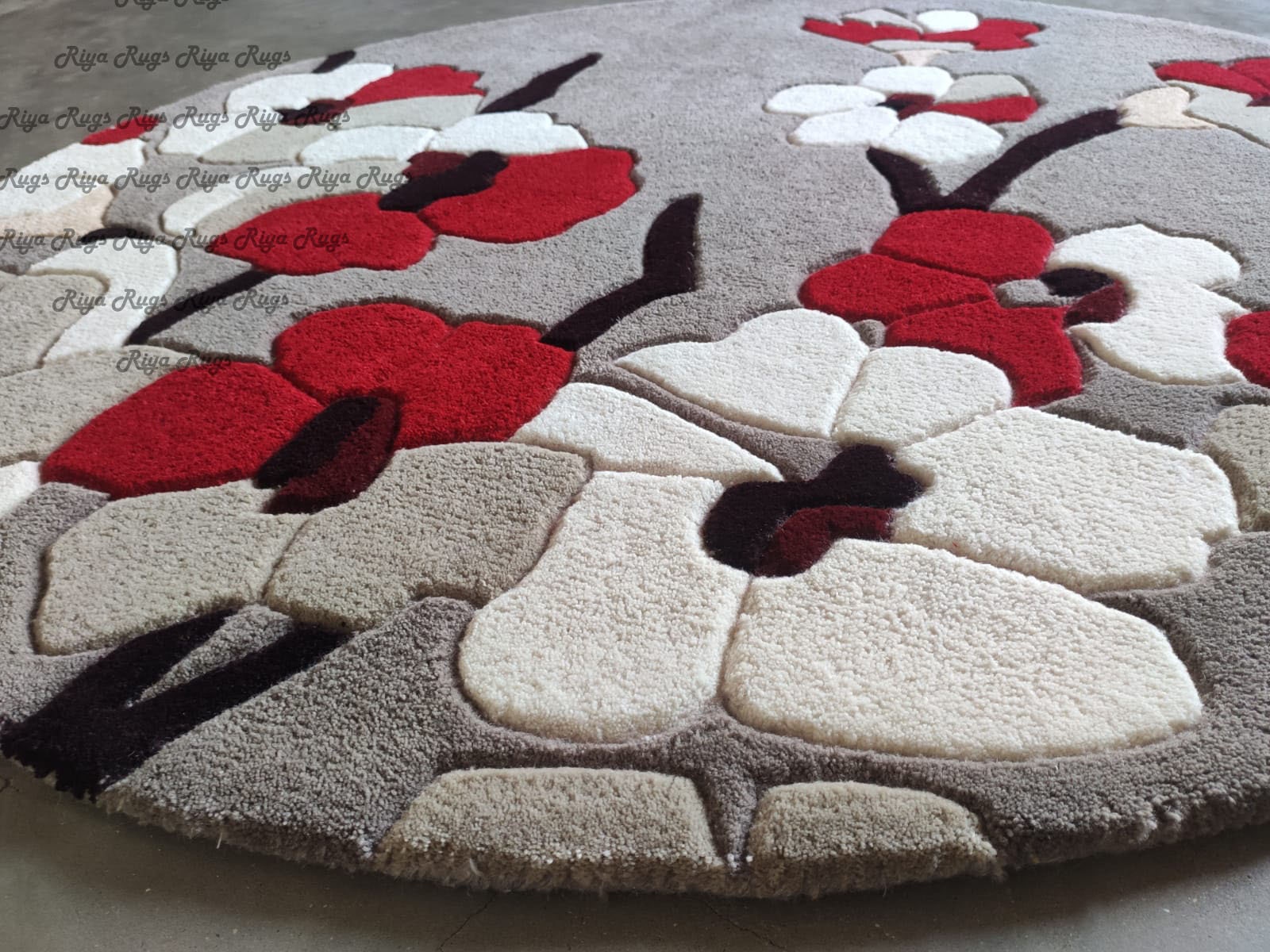 Hand Made Tufted Modern Round Designer Tufted Rug Beautiful Red Multi ...
