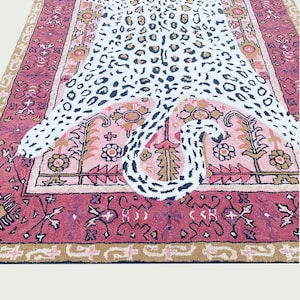Hand Tufted Pink Purple Octivia Leopard Area Rug Wool Area Rug White ...