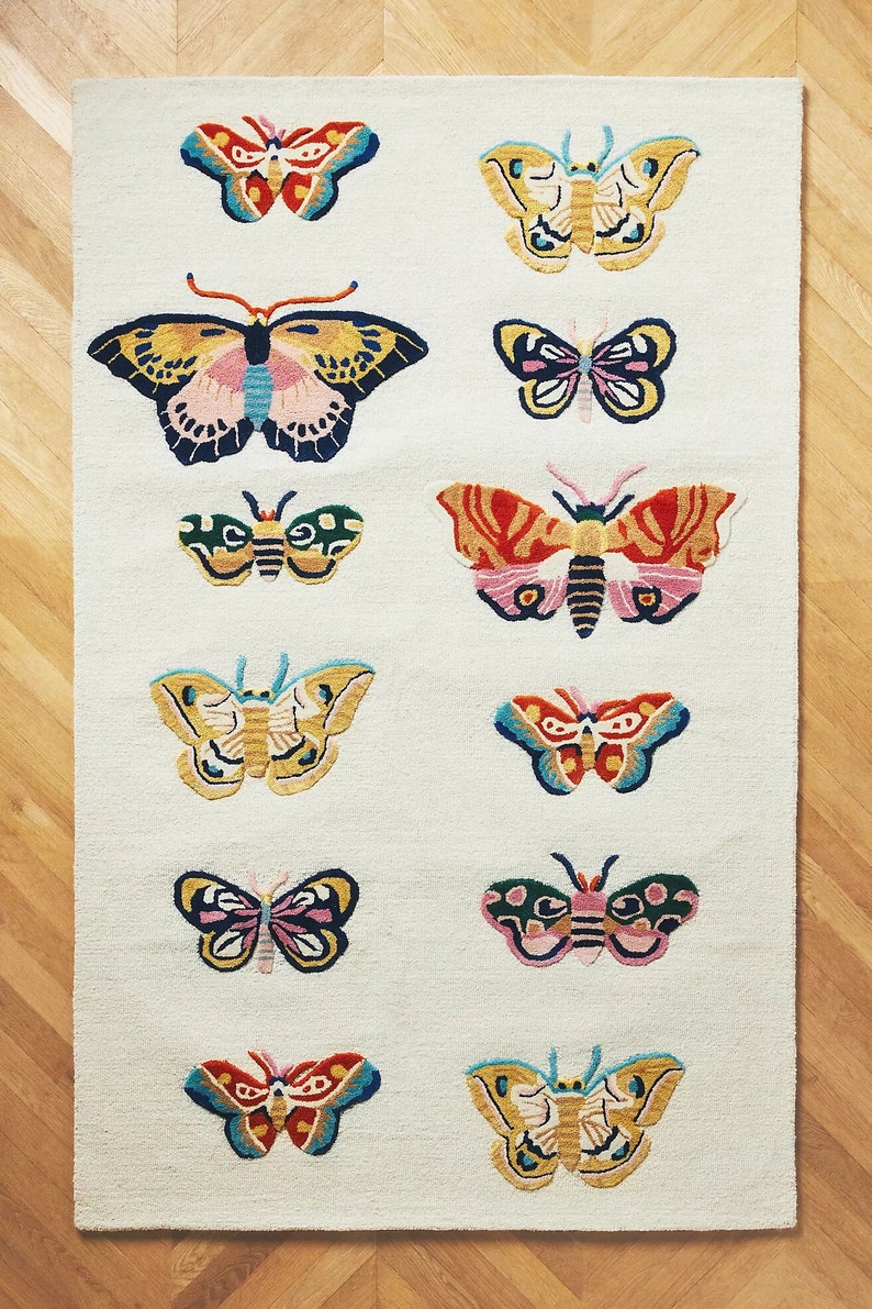 Woolen Premium Handmade Modern Butterfly Style Rug Hand Tufted Loop Cut ...