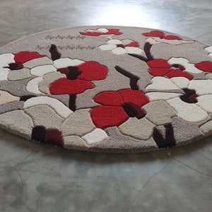 Hand Made Tufted Modern Round Designer Tufted Rug Beautiful Red Multi ...