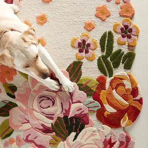 New Authentic Floral Design Hand Tufted Jardin Rug Navy Pink Red Yellow ...