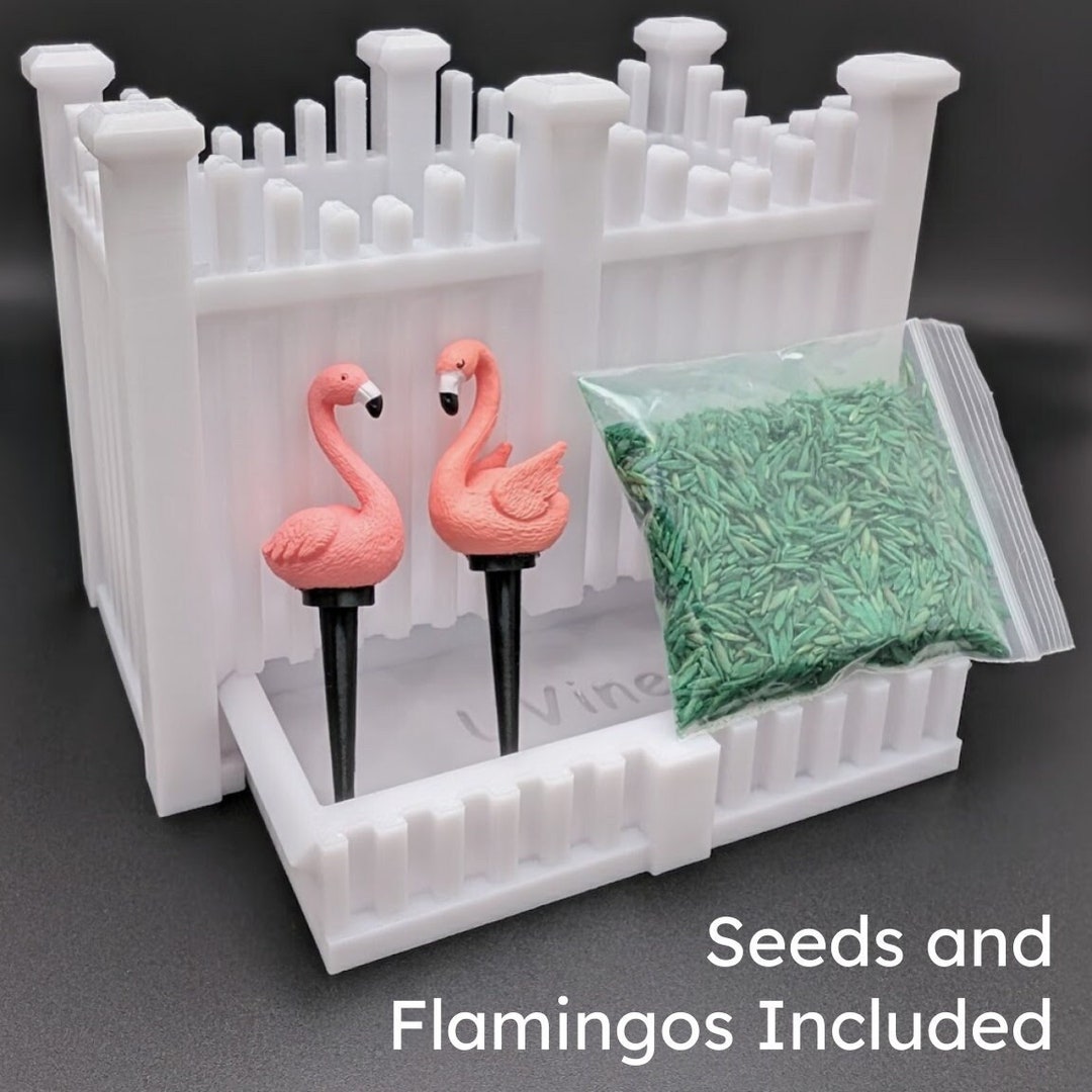 White Picket Fence Grow Kit, Flamingos and Grass Seed Included, Indoor ...