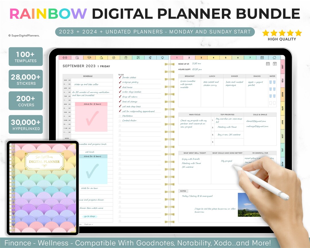 All-in-one Digital Planner Bundle, Rainbow Digital Planner, Notable ...