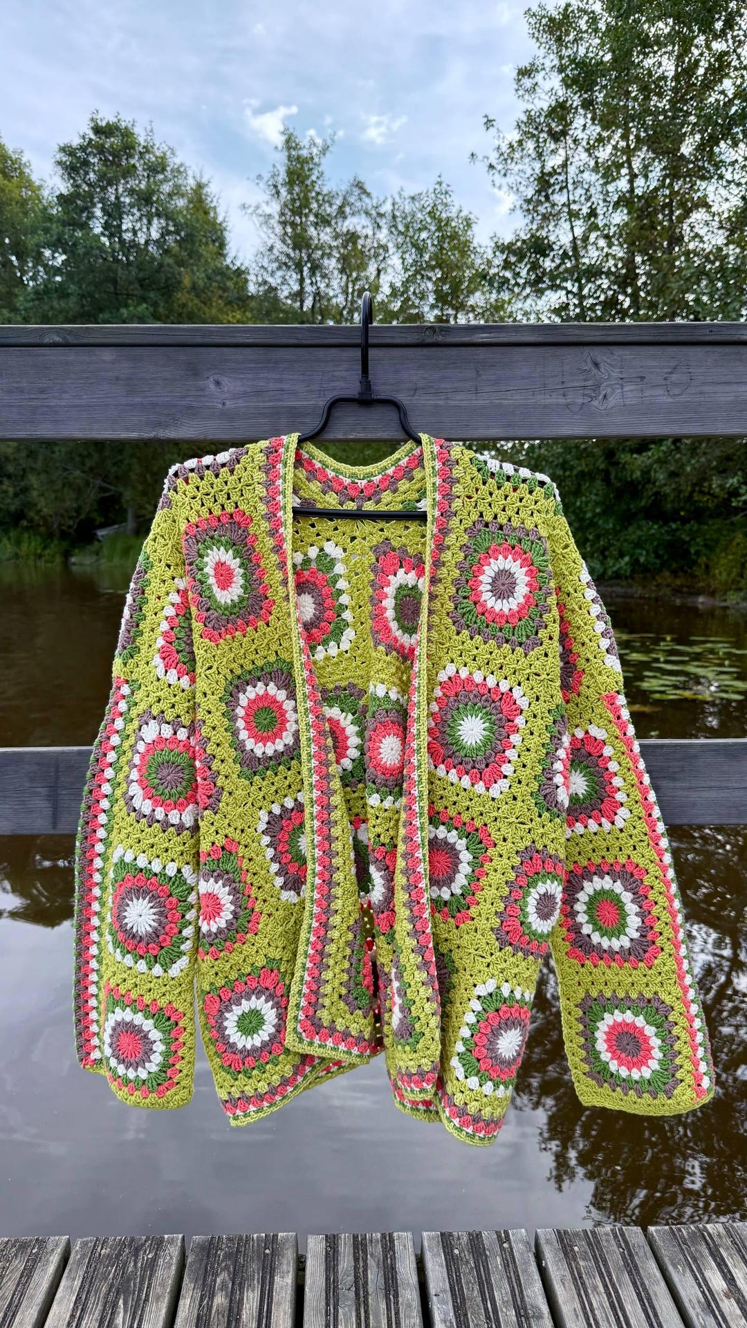 Handmade Crochet Granny Square Cardigan – Colorful Boho Jacket, Vintage ...