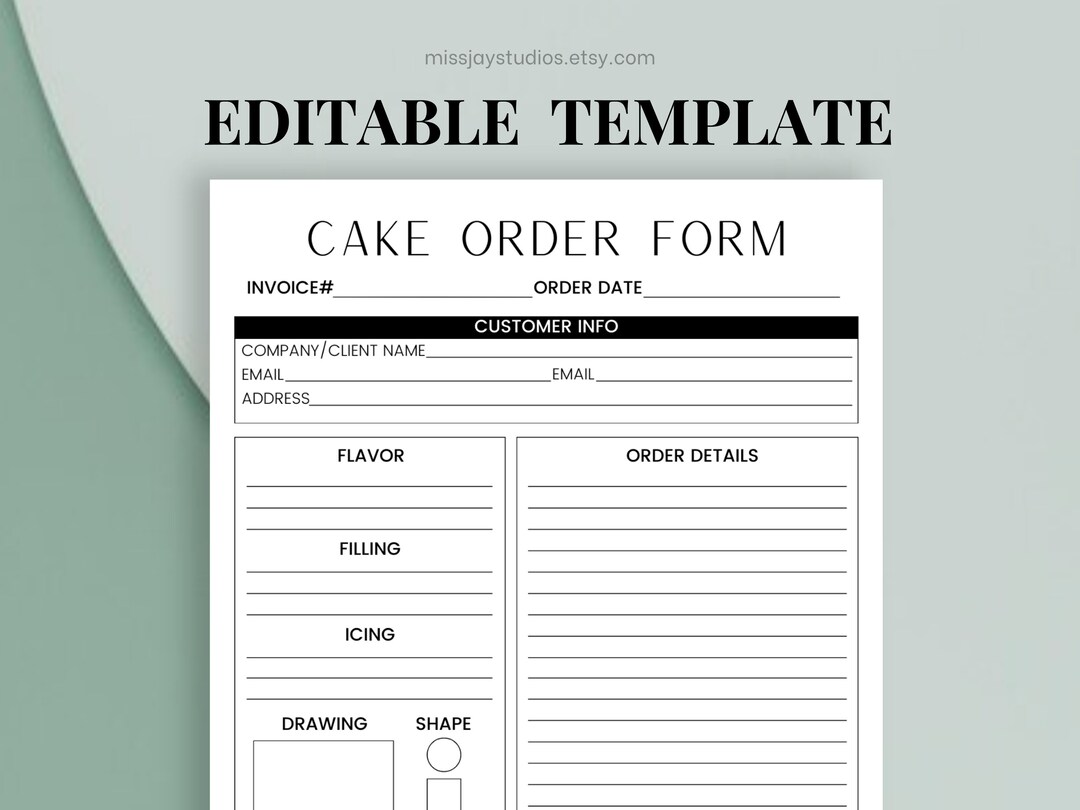 Cake Order Form Editable, Bakery Order Form Printable, Cookie Order ...