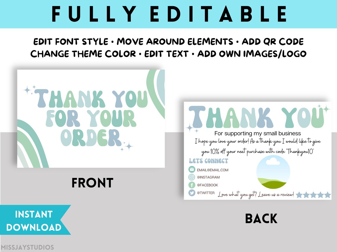 EDITABLE Business Thank You Card, DIY Small Business Thank You Template ...