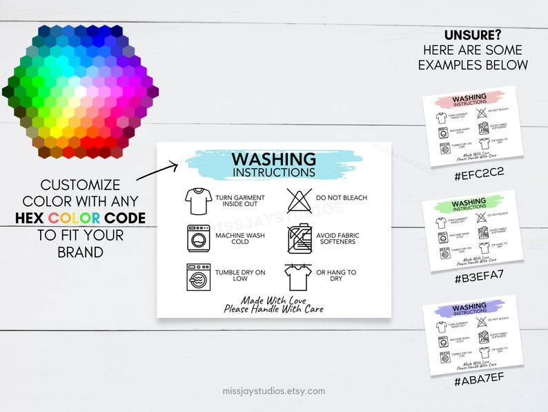 CUSTOMISE Clothing Washing Instructions, Shirt Care Card, Apparel Care ...