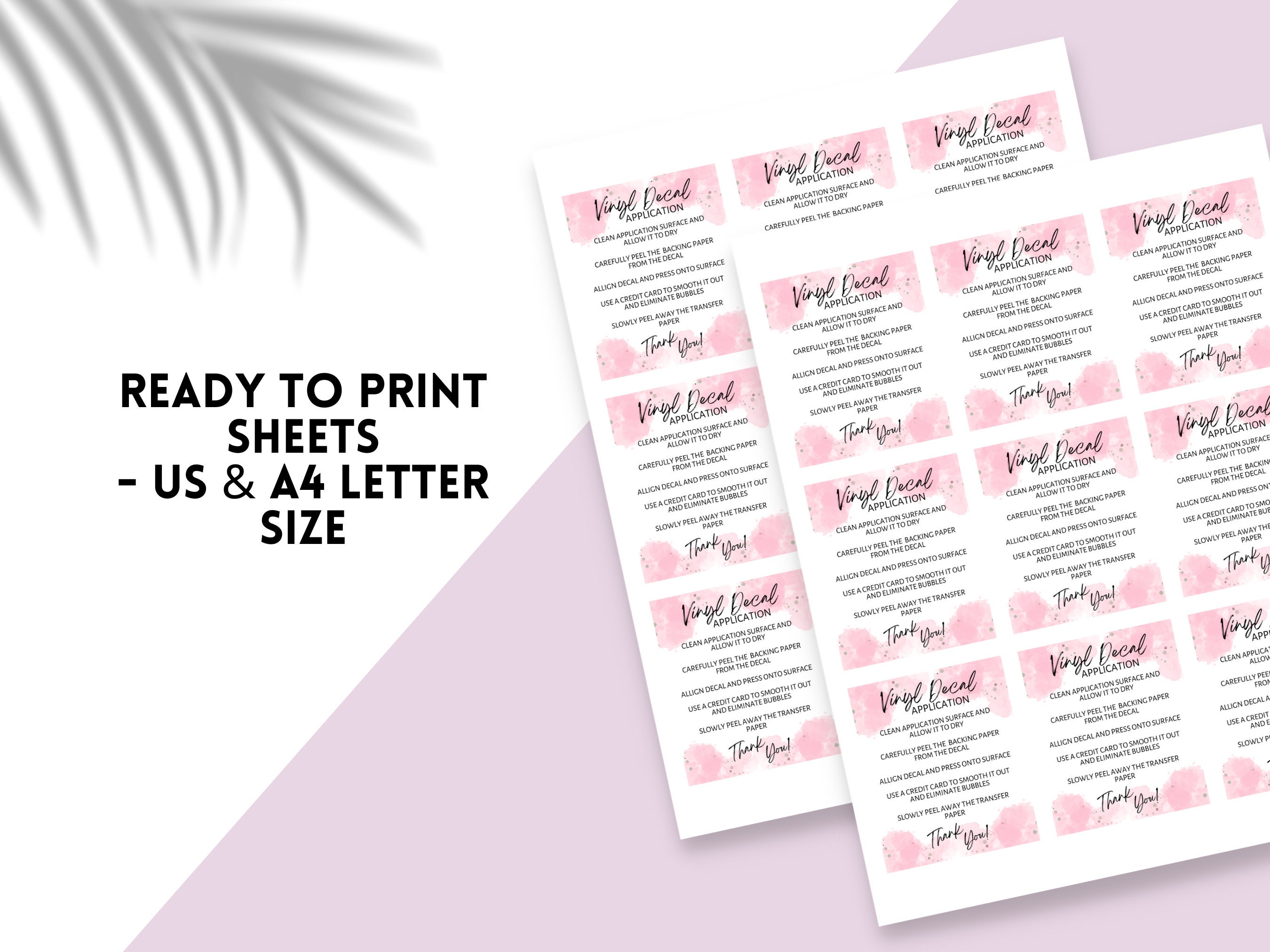 READY TO PRINT Vinyl Decal Application Card, Printable Cup Care Card ...