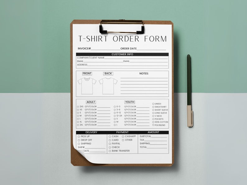 Fillable T-shirt Order Form Editable, Printable Shirt Order Form ...