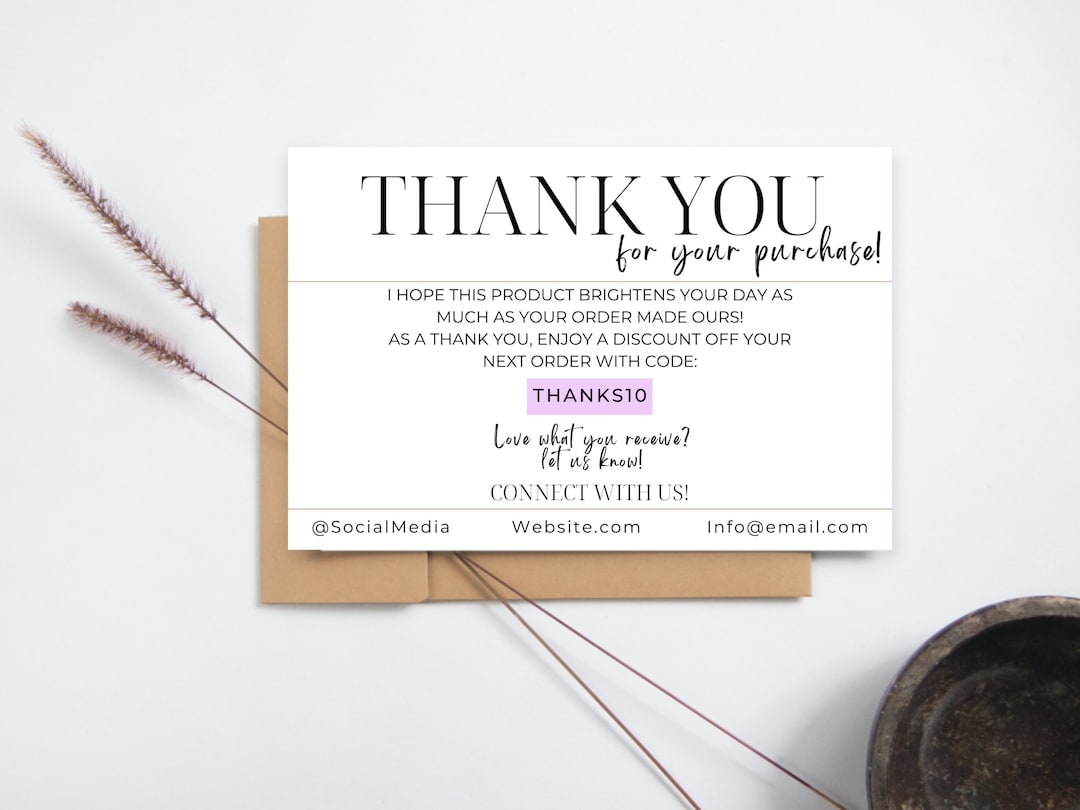 Editable SIMPLE Business Thank You Insert Card Template, Customer ...