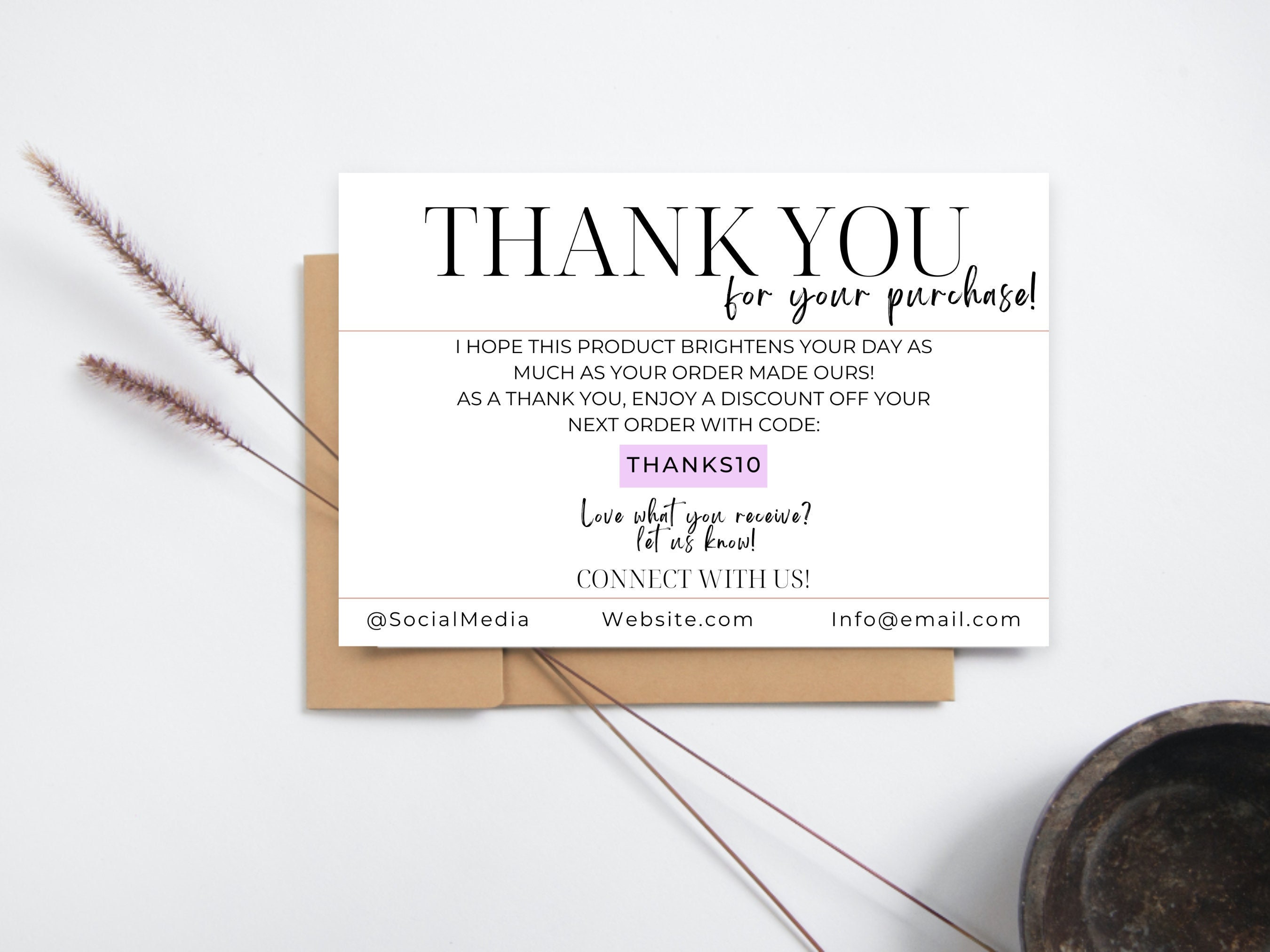 Editable SIMPLE Business Thank You Insert Card Template, Customer ...