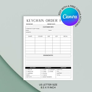 Editable Keychain Order Form, Canva Template Business Template, Order ...