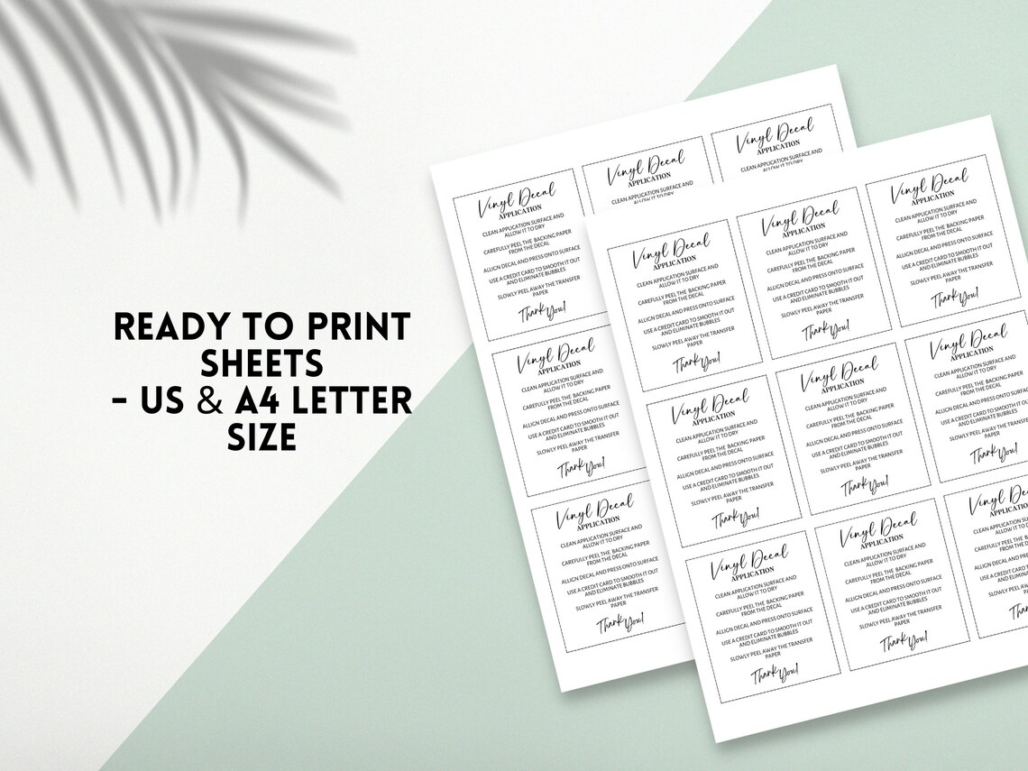 Vinyl Decal Application Card Ready to Print Cup Care Card - Etsy