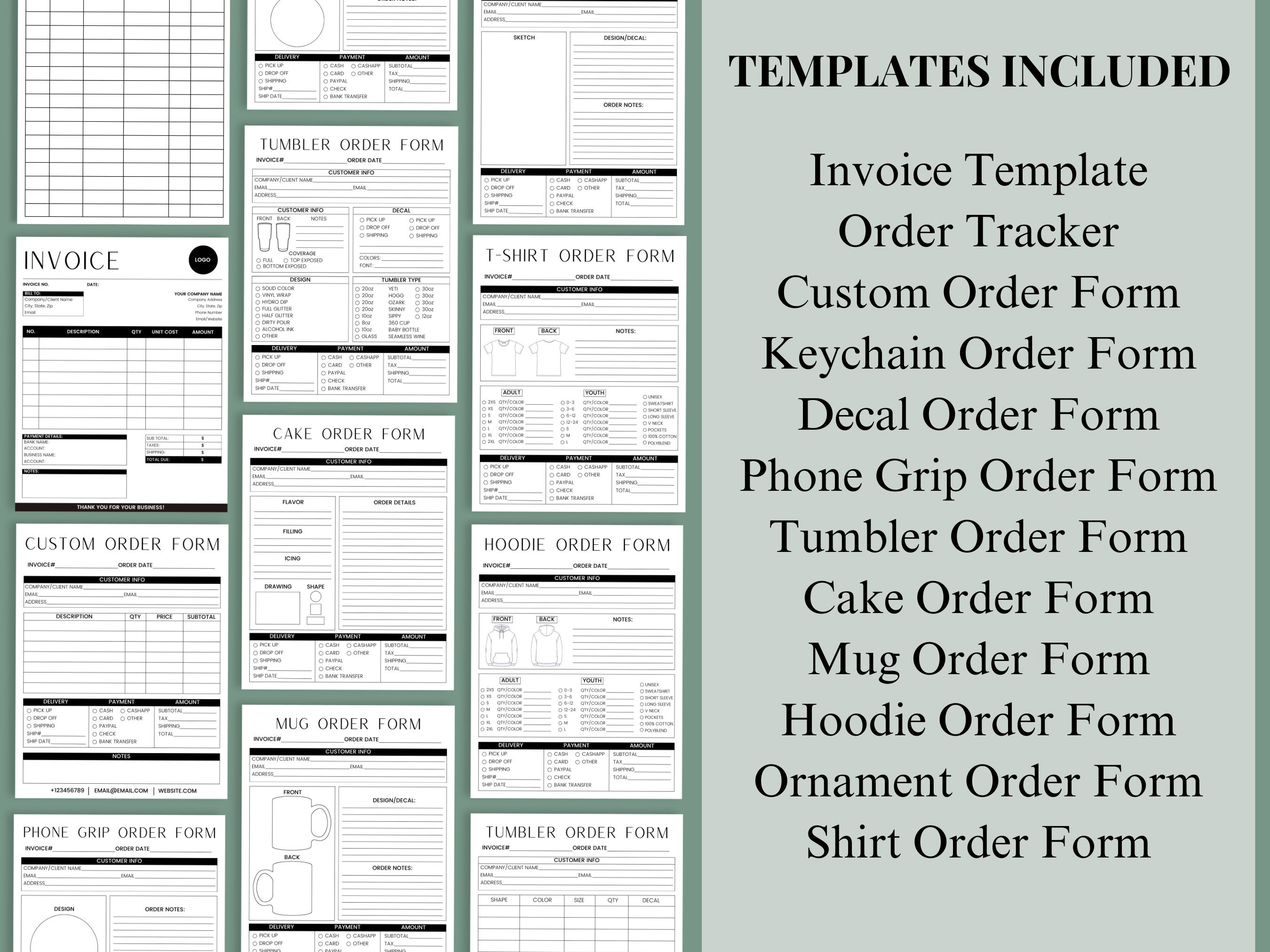 Order Form Bundle, Editable Order Form, Invoice Template, Printable ...