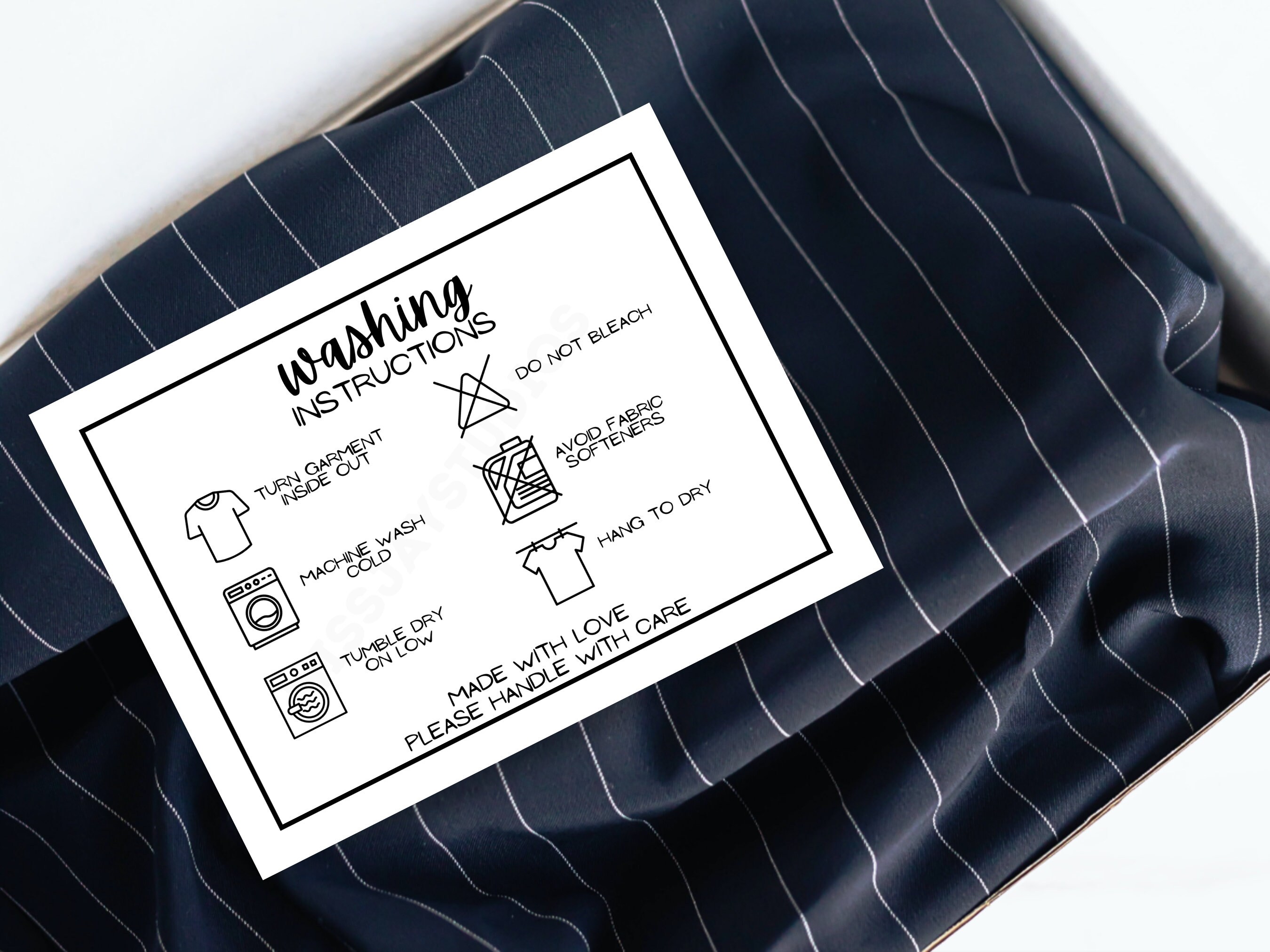 Ready to Print Washing Instructions, T Shirt Laundry Care Card, Apparel ...