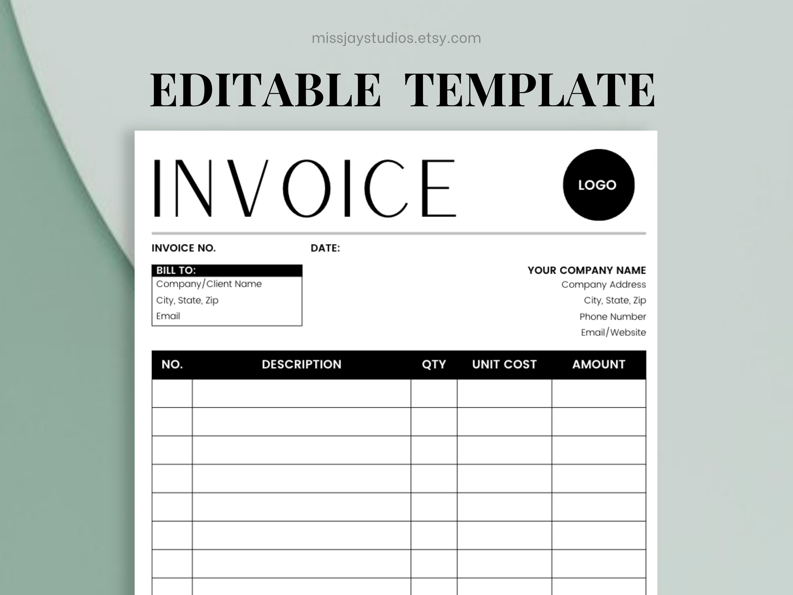 Invoice Template Canva, Fillable Business Templates, Editable Invoice ...