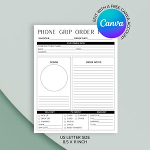 Phone Grip Order Form, Editable Business Template Invoice, Crafters ...