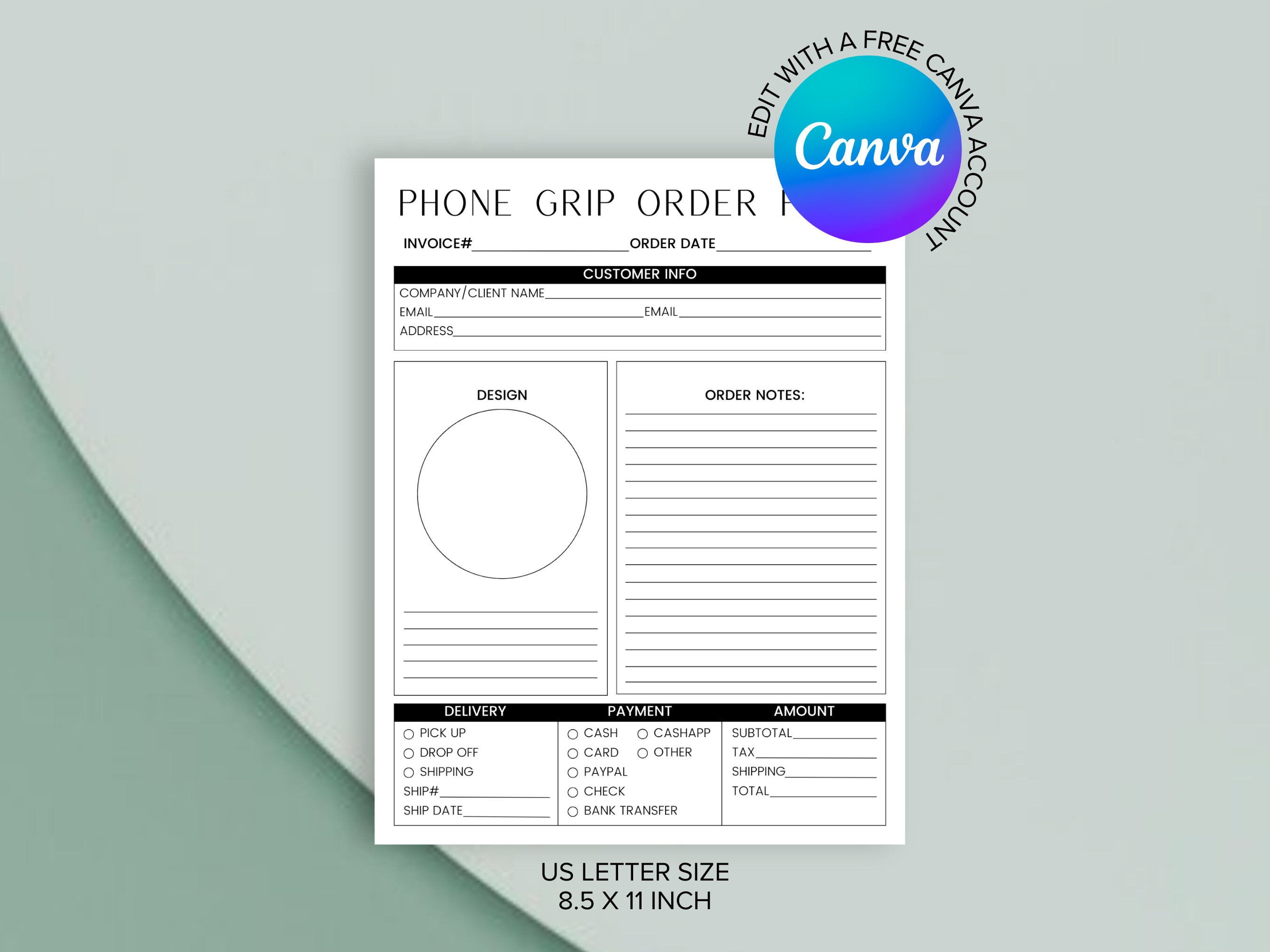 Phone Grip Order Form, Editable Business Template Invoice, Crafters ...