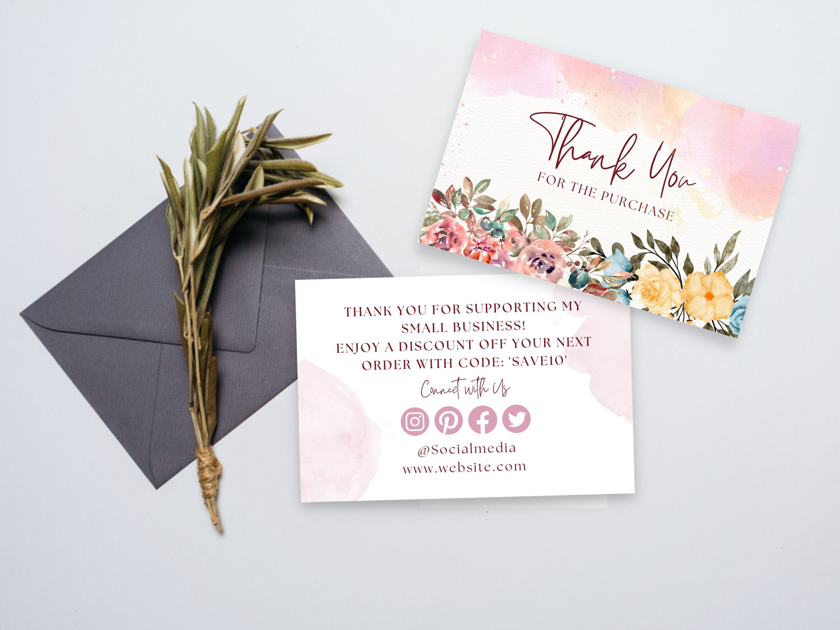 Editable Business Thank You Note Template, Customer Printable Card ...
