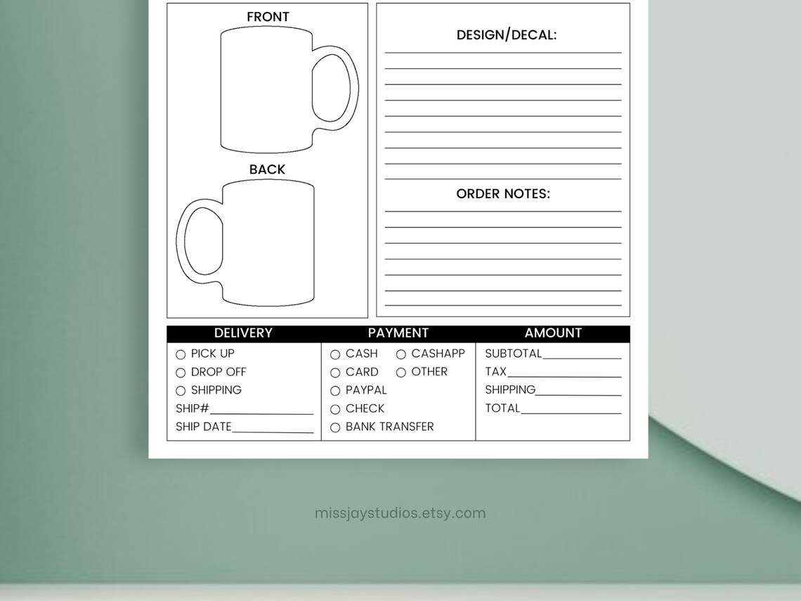 Mug Order Form Printable, Editable Etsy Shop Coffee Cup Order Forms ...