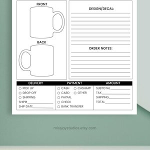 Mug Order Form Printable, Editable Etsy Shop Coffee Cup Order Forms ...