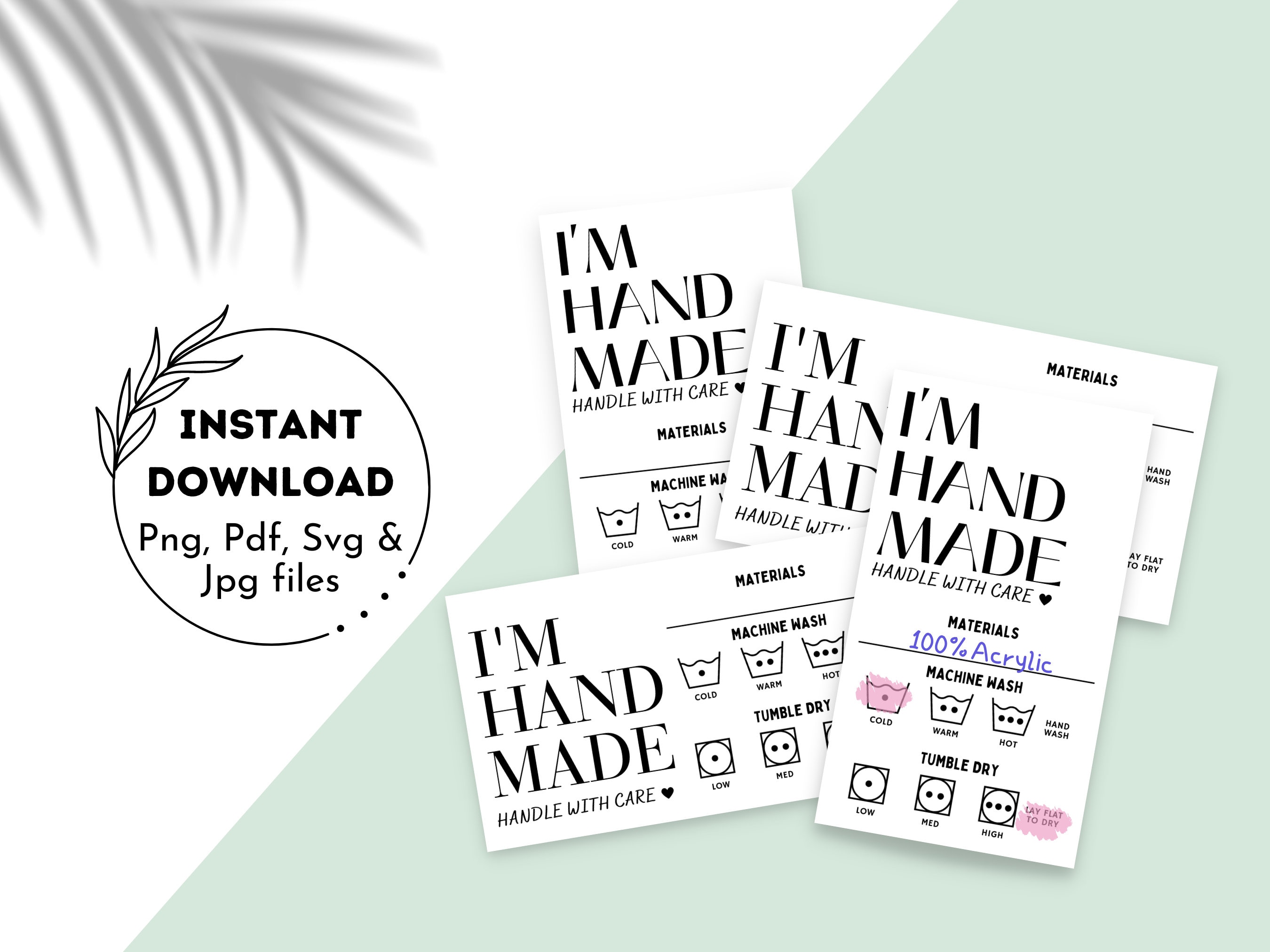 Care Instruction Washing Labels, Im Handmade Printable Hand Tags ...