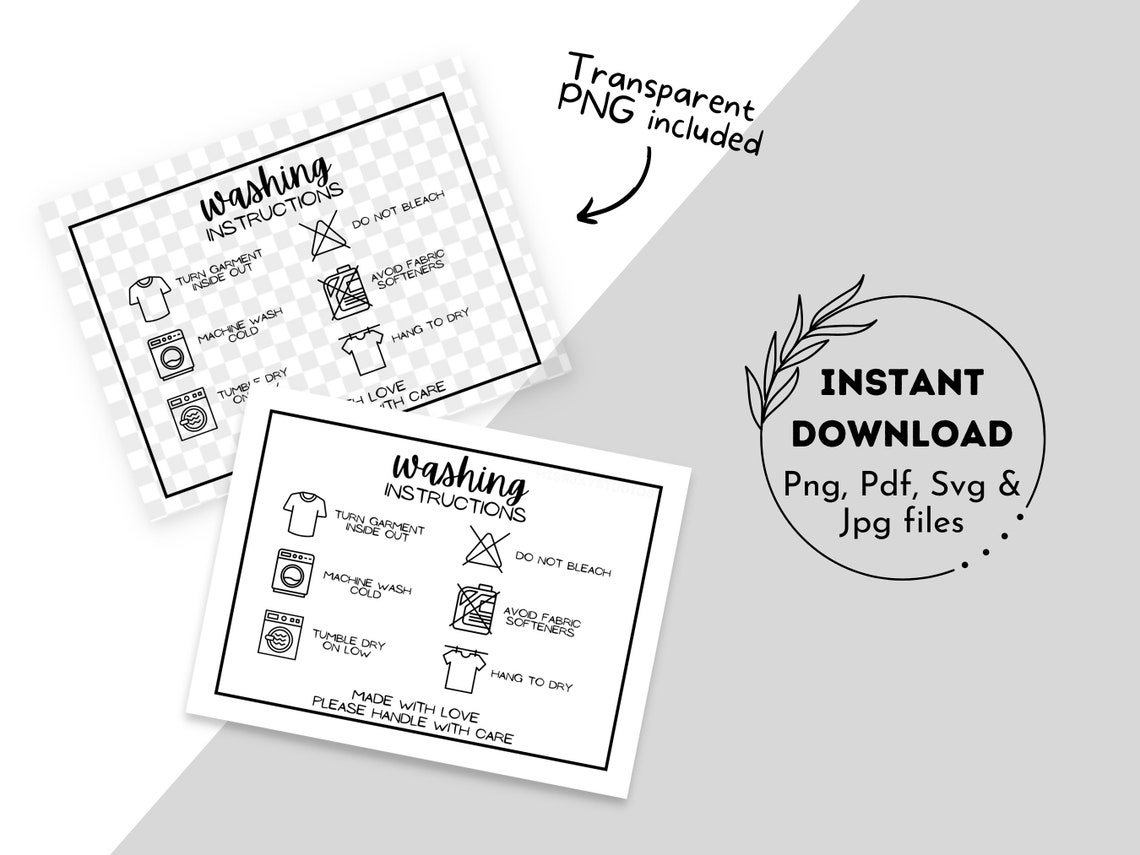 Ready to Print Washing Instructions, T Shirt Laundry Care Card, Apparel ...