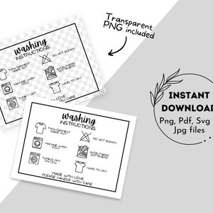 Ready to Print Washing Instructions, T Shirt Laundry Care Card, Apparel ...