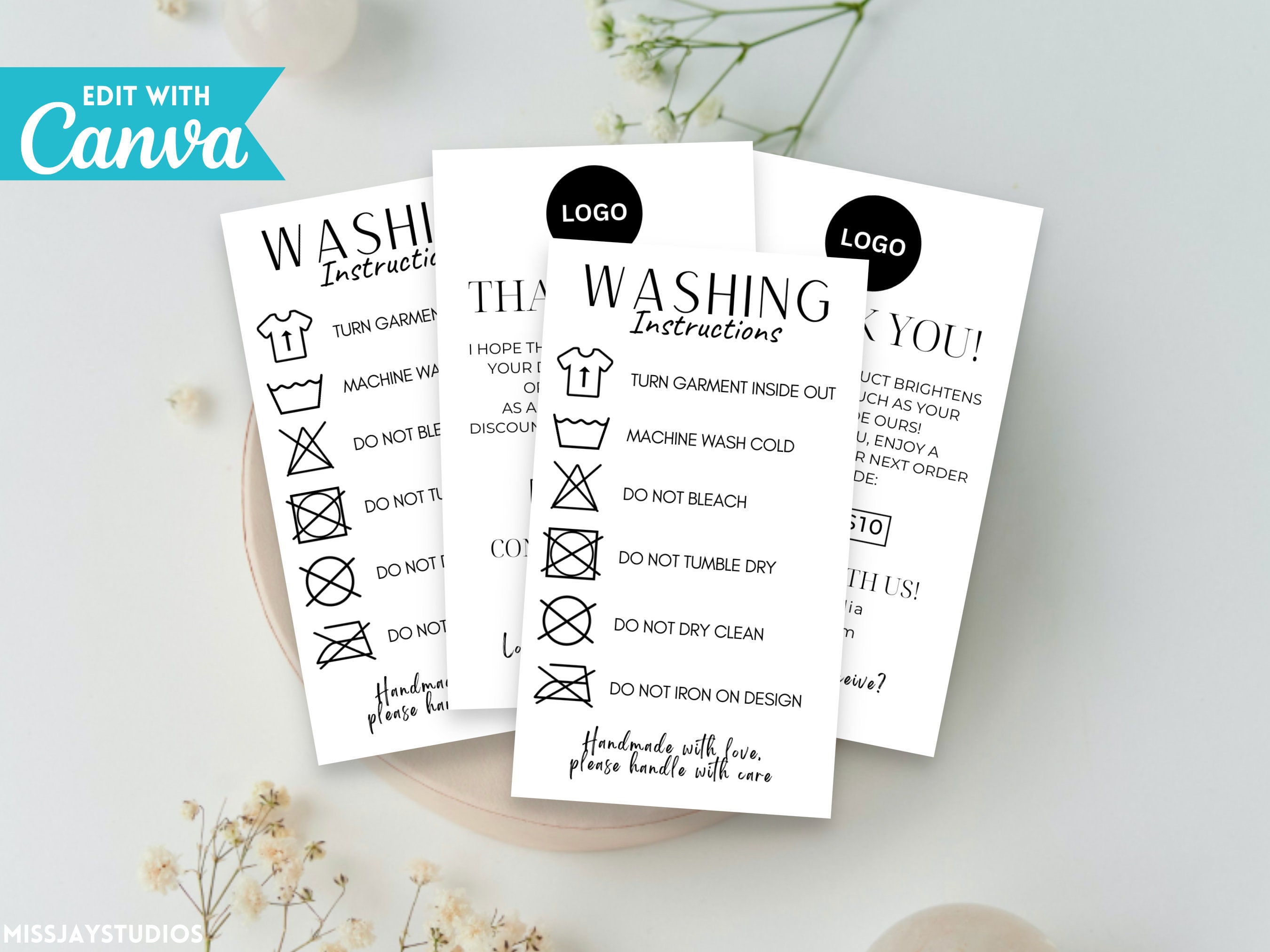 Editable Washing Instruction Template, Tshirt Packaging Insert ...