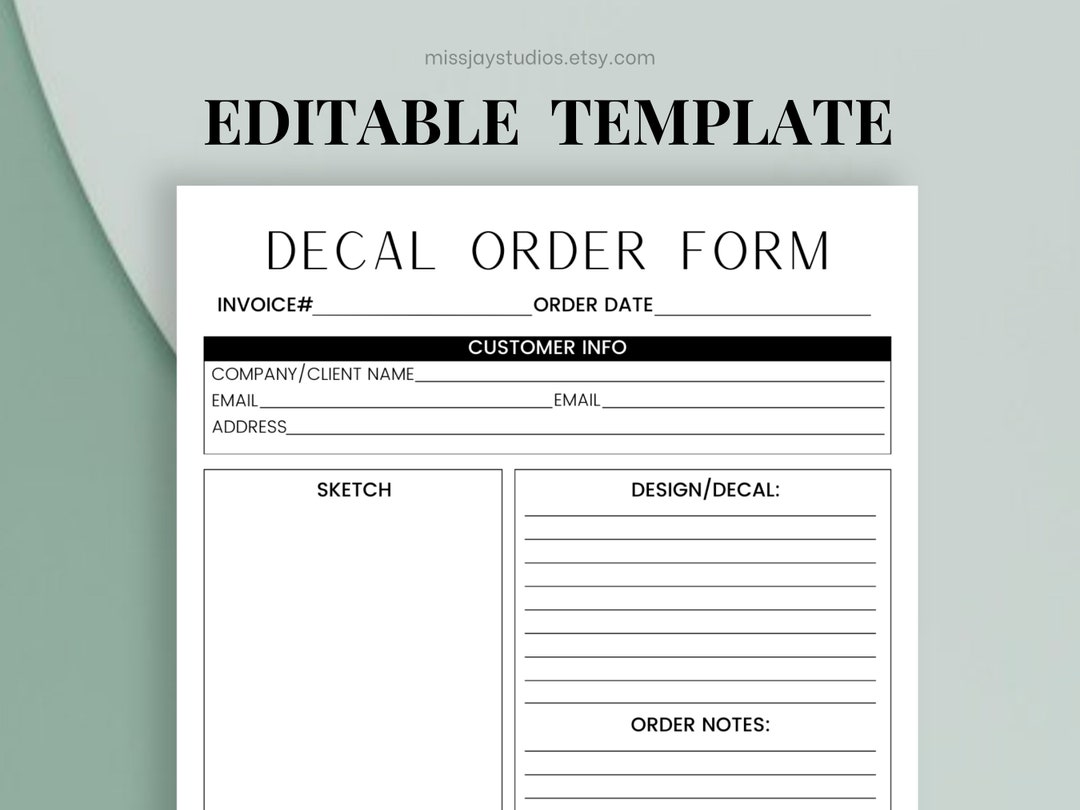 Editable Decal Order Form, Canva Template Business Template, Vinyl ...