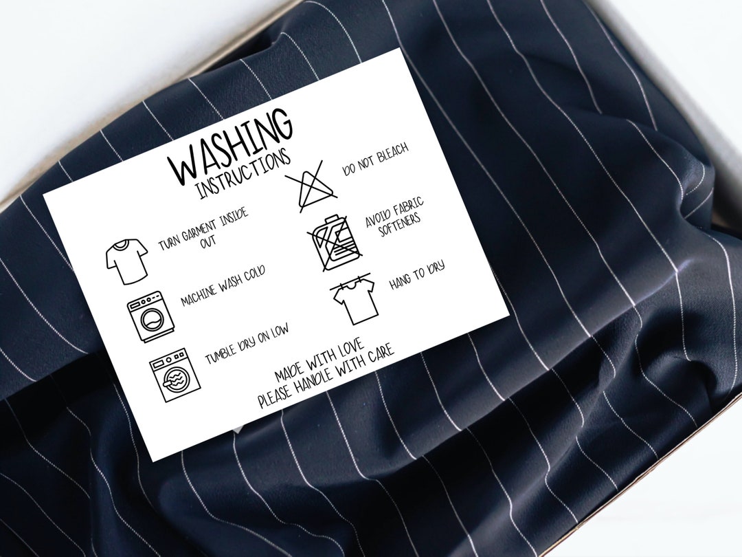 Washing Instruction Card, Ready to Print, Shirt Care Card, Apparel Care ...