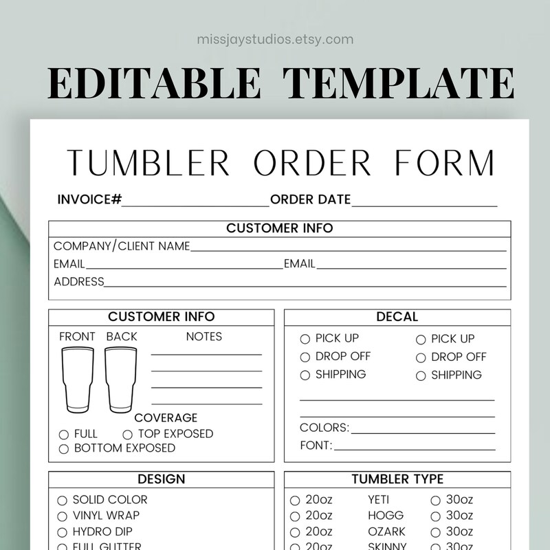 Cup Order Form - Etsy