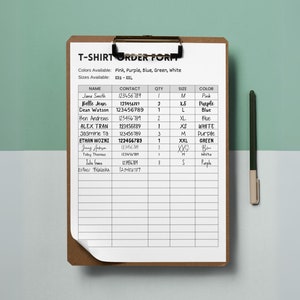 T-shirt Order Form, Instant Download Printable Craft Order Form ...