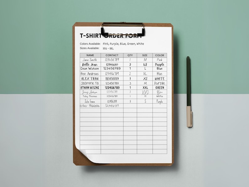 T-shirt Order Form, Instant Download Printable Craft Order Form ...