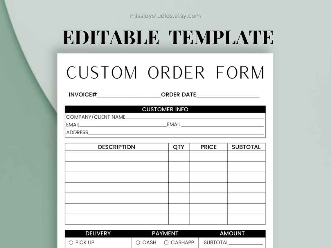 Custom Order Form Template, Editable Canva Fillable Form, Order Form ...