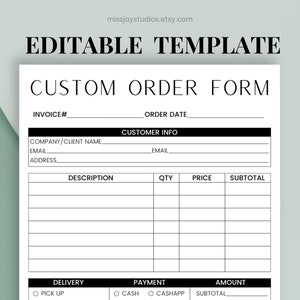 Custom Order Form Template, Editable Canva Fillable Form, Order Form ...