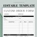 Custom Order Form Template, Editable Canva Fillable Form, Order Form ...