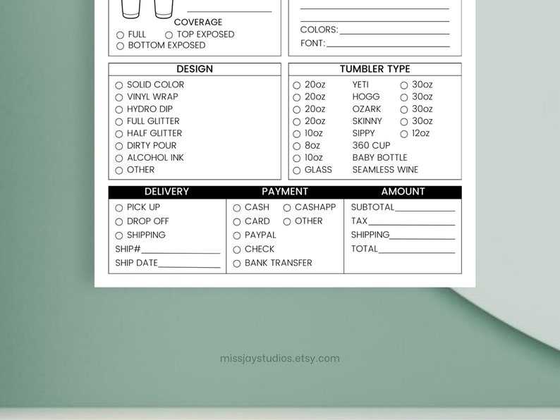 Editable Tumbler Order Form, Canva Template Business Template, Mug ...