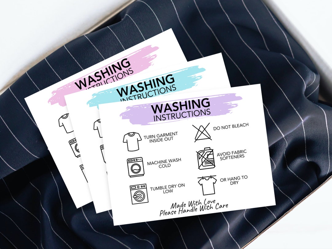 READY TO PRINT Clothing Washing Instructions, Shirt Care Card, Apparel ...
