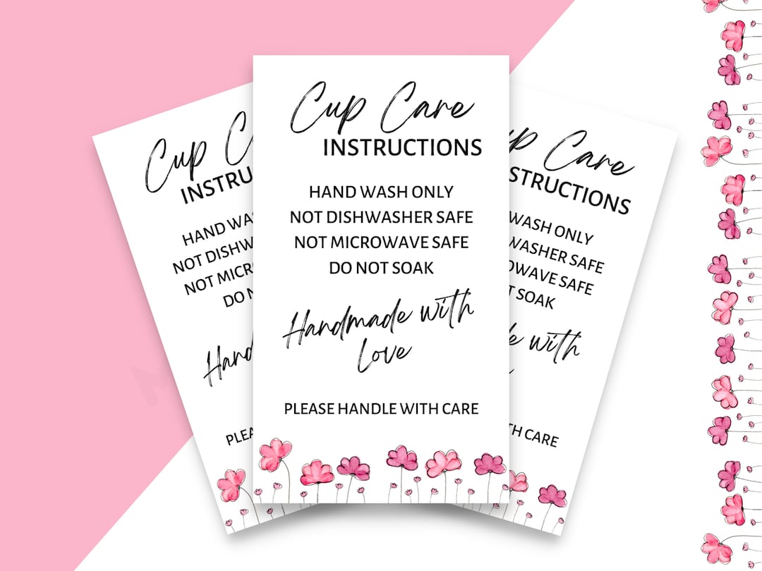 Cup Care Card, Tumbler Care Instructions, Washing Instructions, Vinyl ...