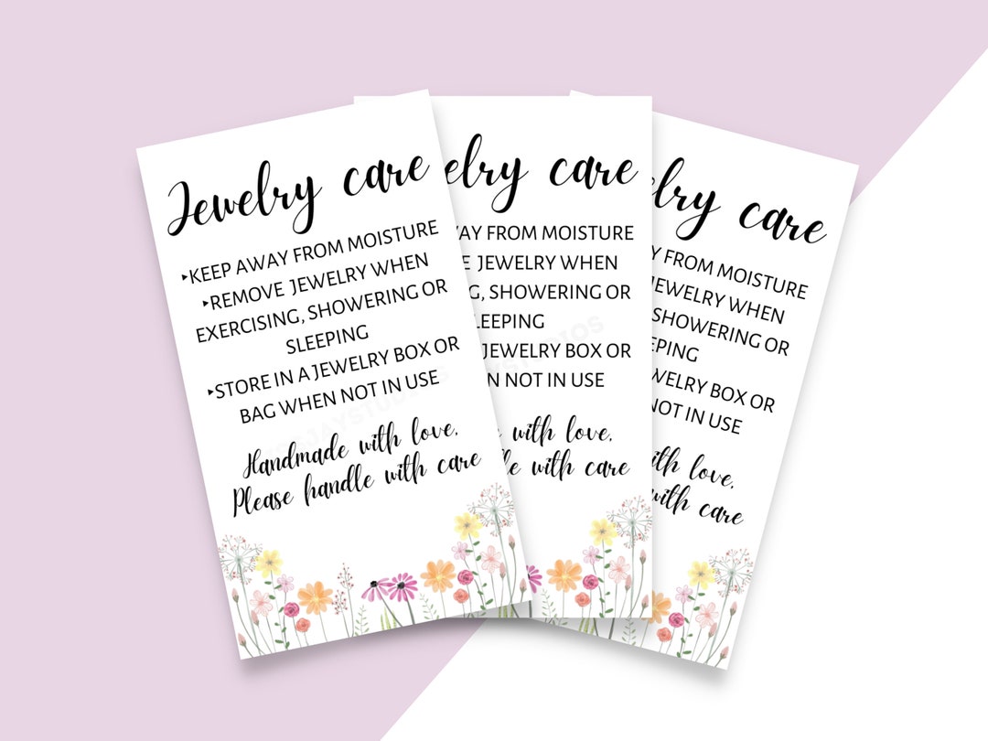 Jewelry Instructions Care Card, Ready to Print Care Package Inserts ...