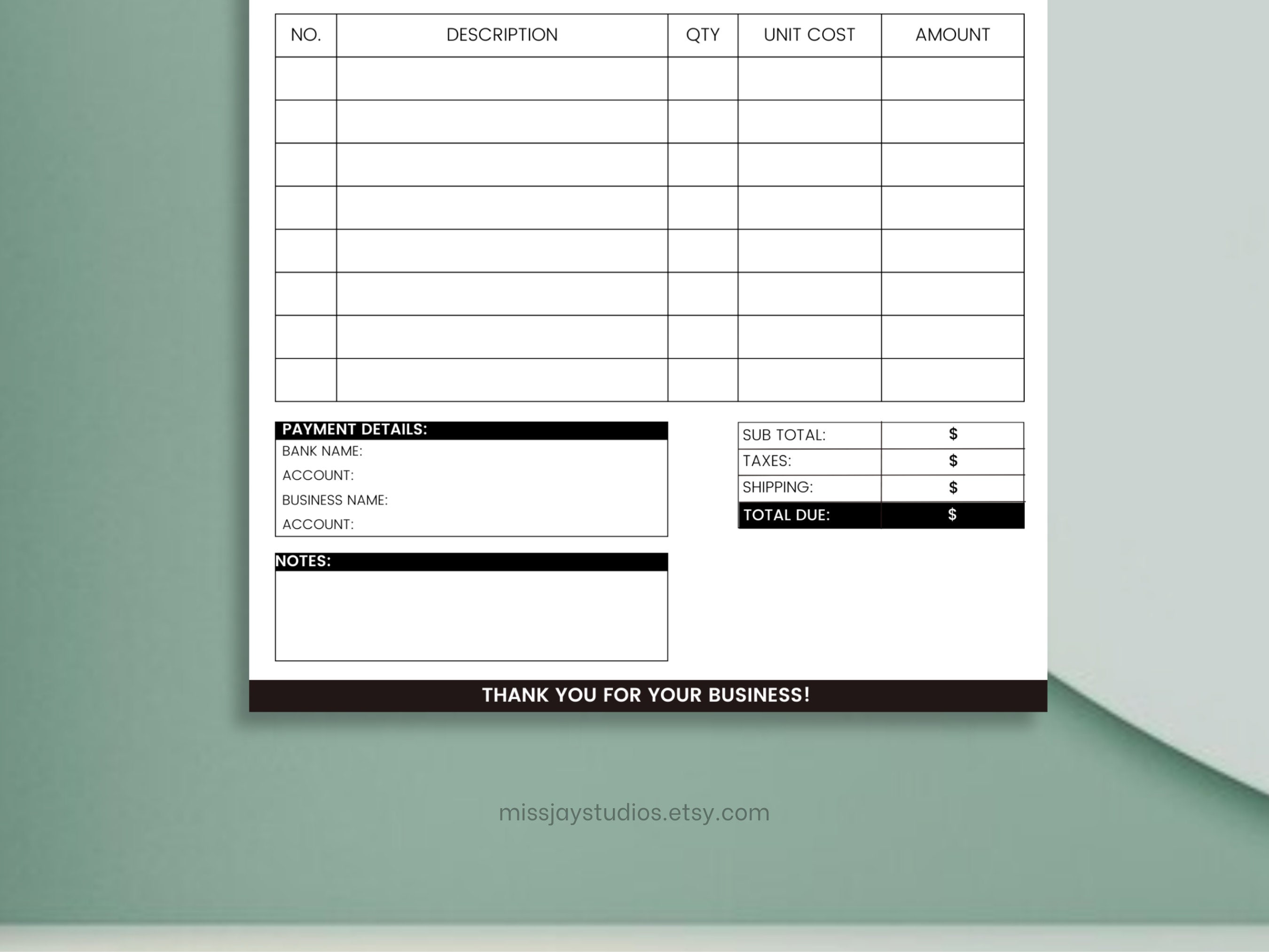 Editable Invoice Template Customizable Professional Business Invoice ...