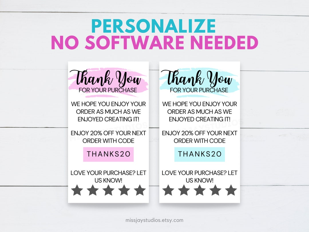 Personalized Thank You for Your Purchase Care Card, Thank You Customer ...