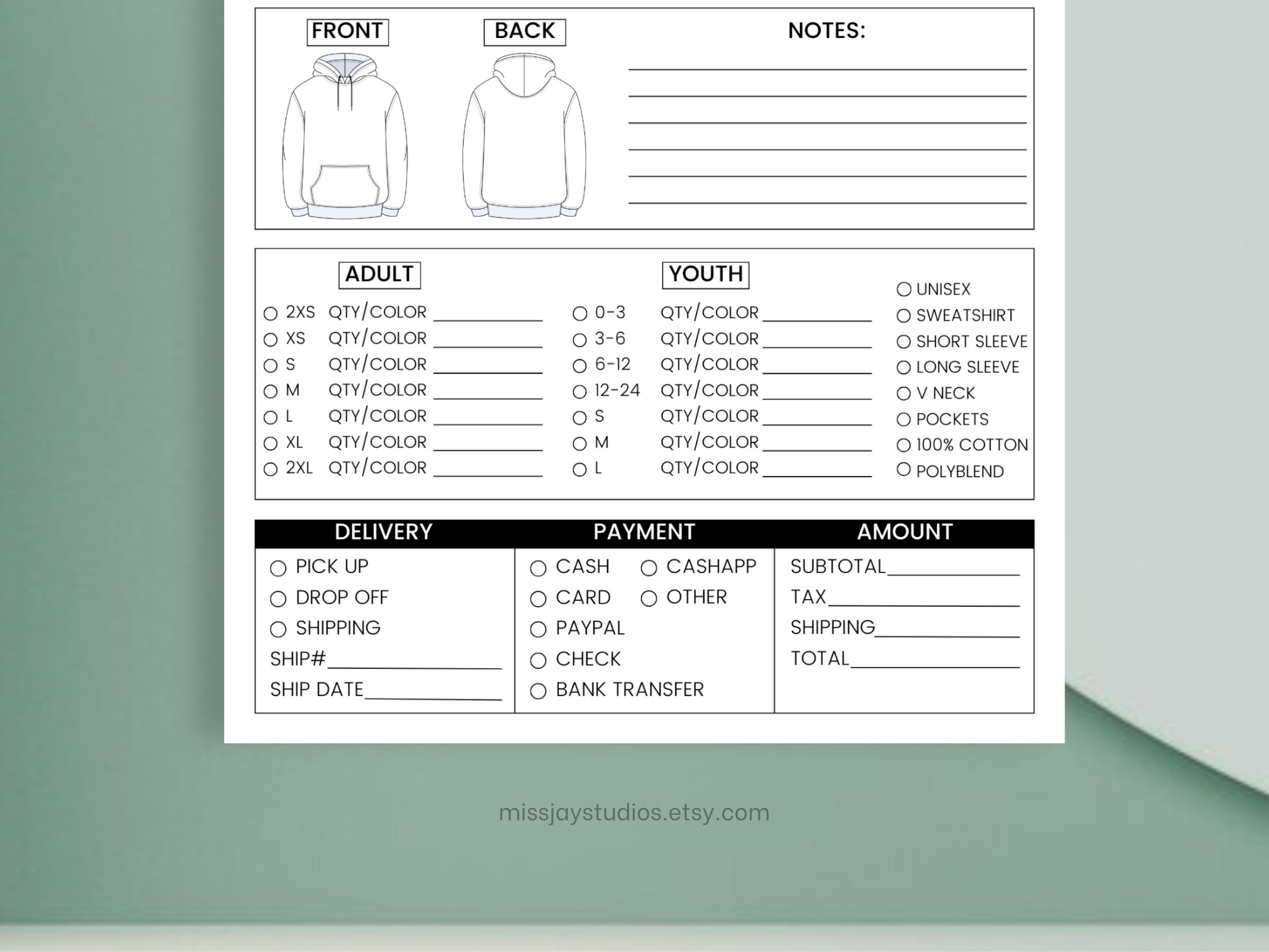 Editable Hoodie Order Form Template, Custom Order Form, Canva Template, Printable Small Business ...