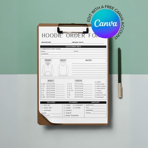 Editable Hoodie Order Form Template, Custom Order Form, Canva Template ...