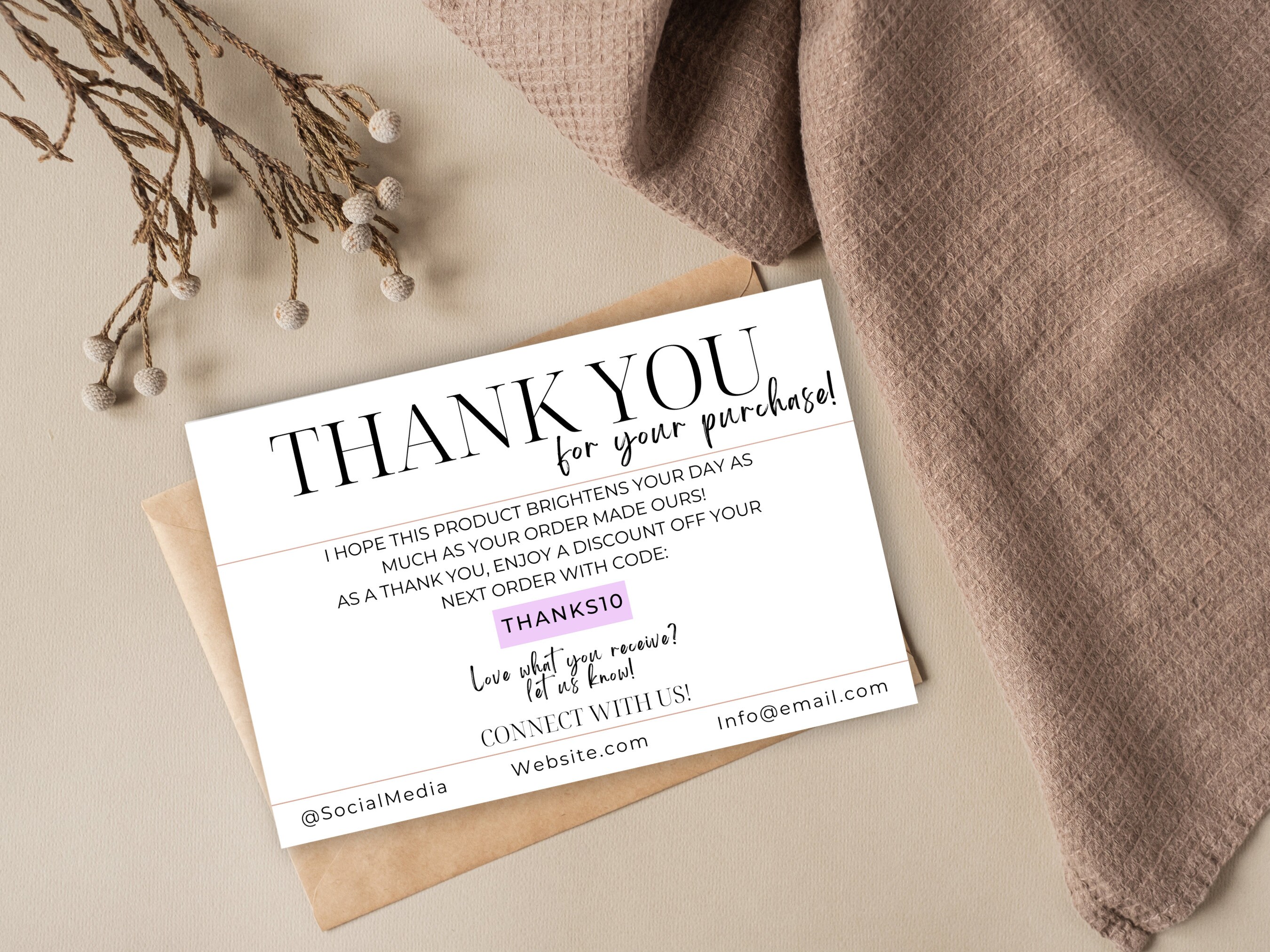 Editable SIMPLE Business Thank You Insert Card Template, Customer ...
