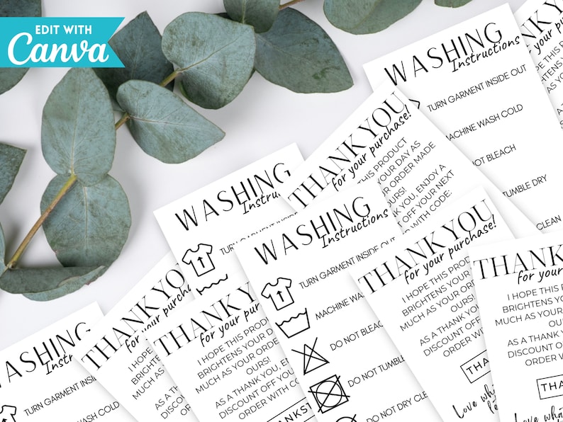 Editable Washing Instruction Template, Thank You Garment Care Card ...
