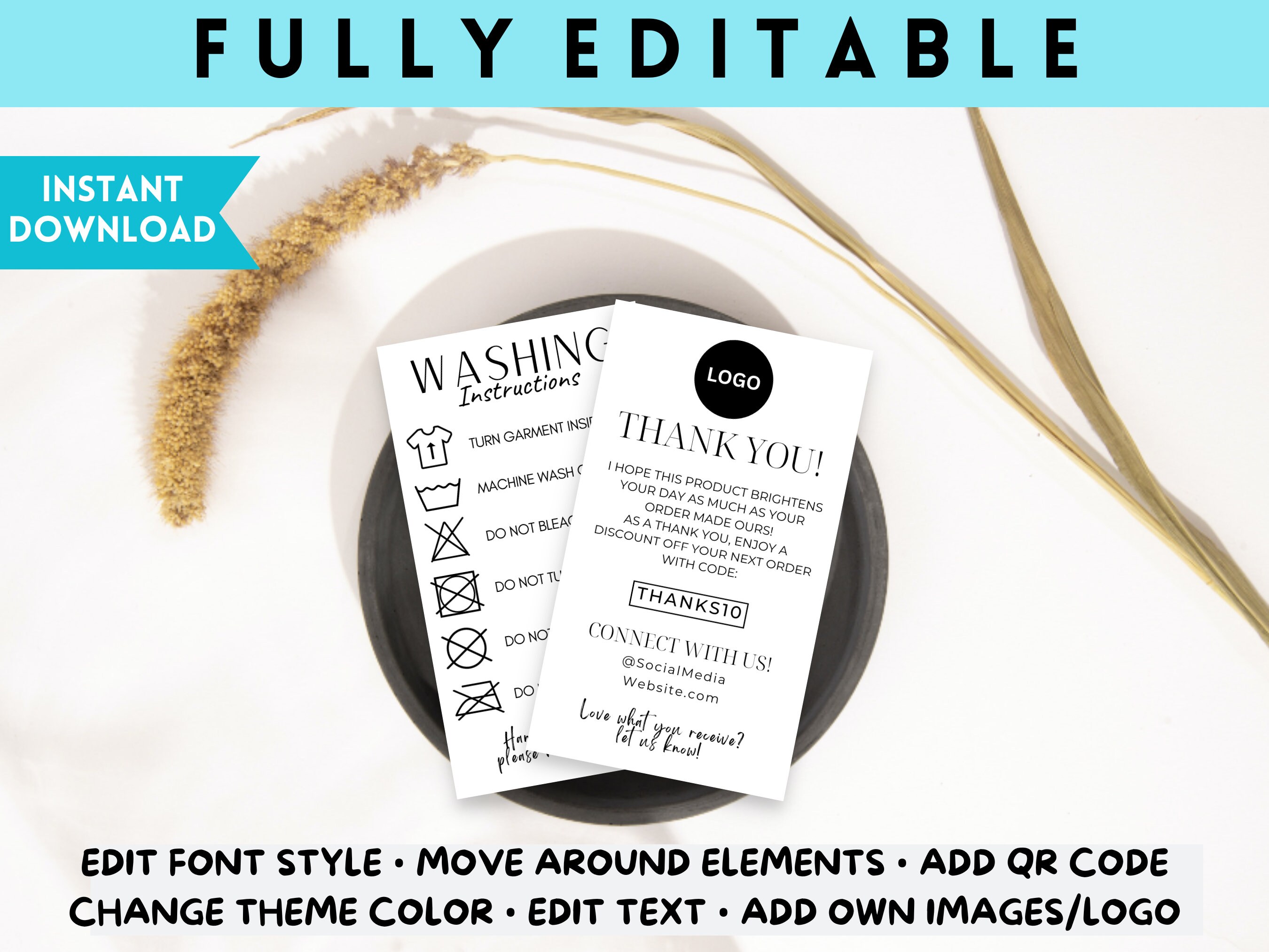 Editable Washing Instruction Template, Tshirt Packaging Insert ...